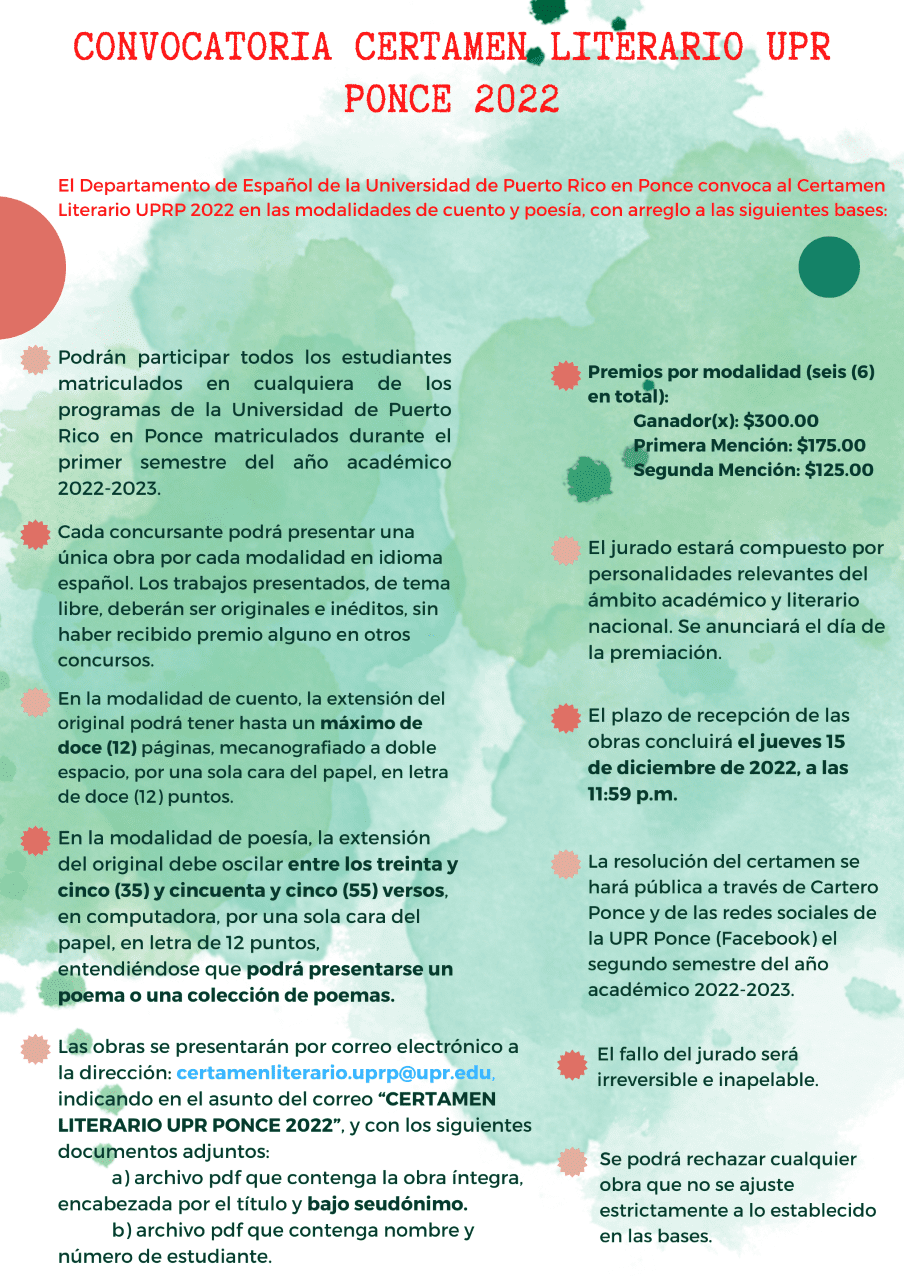 Bases Certamen Literario UPRP 2022 – Universidad de Puerto Rico en Ponce